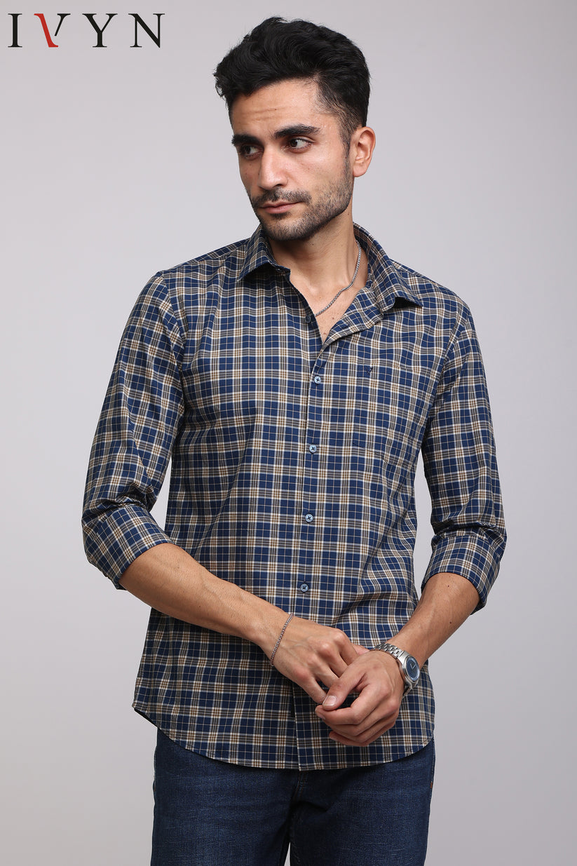 Navy Blue & White Check Shirt – IVYN